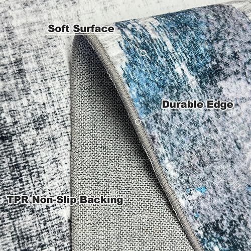 OIGAE Washable Rug 5x7, Abstract Modern Area Rugs with Non-Slip Backing Non-Shedding Floor Mat Throw Carpet for Living Room Bedroom Kitchen Laundry Home Office, White/Blue