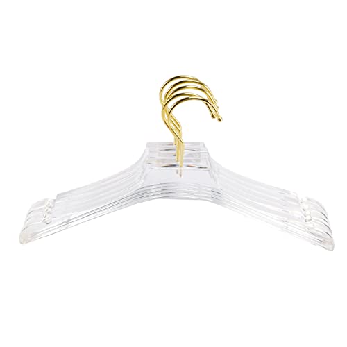 Yothfly 5 Pcs Clear Acrylic Clothes Hanger with Gold Hook, Transparent Shirts Dress Hanger with Notches for Lady Kids S