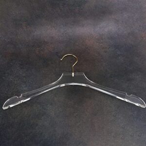 Yothfly 5 Pcs Clear Acrylic Clothes Hanger with Gold Hook, Transparent Shirts Dress Hanger with Notches for Lady Kids S