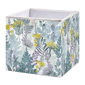 kigai yellow flowers leaves cube storage bins - 11x11x11 in large foldable storage basket fabric storage baskes organizer for toys, books, shelves, closet, home decor