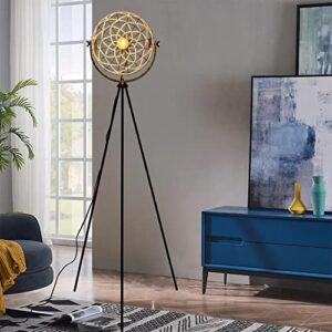 Floor lamps boho chic decor for living room,farmhouse adjustable Metal tripod Standing Tall lamp/Table Lamp,handmade rattan Lampshade Floor Lights bright lighting for Bedroom games Room Office