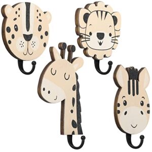 4 pcs safari animal wall hooks decorative wall hooks kids wall hooks decorative wooden jungle animal wall hooks animal nursery hooks wood giraffe lion hanger for nursery bathroom bedroom home decor