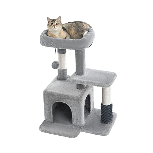 Pesofer Cat Tree, Small Cat Condo with Sisal Scratching Post and Massage Post Light Gray