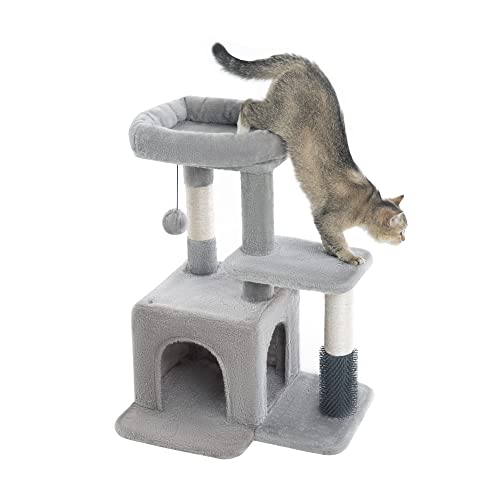 Pesofer Cat Tree, Small Cat Condo with Sisal Scratching Post and Massage Post Light Gray