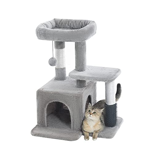 Pesofer Cat Tree, Small Cat Condo with Sisal Scratching Post and Massage Post Light Gray