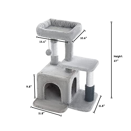 Pesofer Cat Tree, Small Cat Condo with Sisal Scratching Post and Massage Post Light Gray