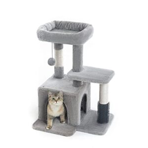 Pesofer Cat Tree, Small Cat Condo with Sisal Scratching Post and Massage Post Light Gray