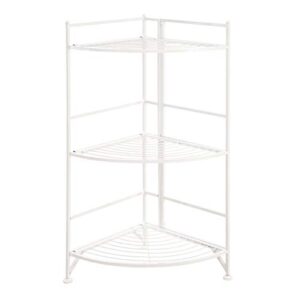 Convenience Concepts Xtra Storage 3 Tier Wide Folding Metal Shelf, White & Xtra Storage 3 Tier Corner Folding Metal Corner Shelf, White