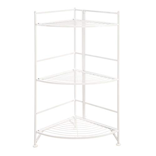 Convenience Concepts Xtra Storage 3 Tier Wide Folding Metal Shelf, White & Xtra Storage 3 Tier Corner Folding Metal Corner Shelf, White