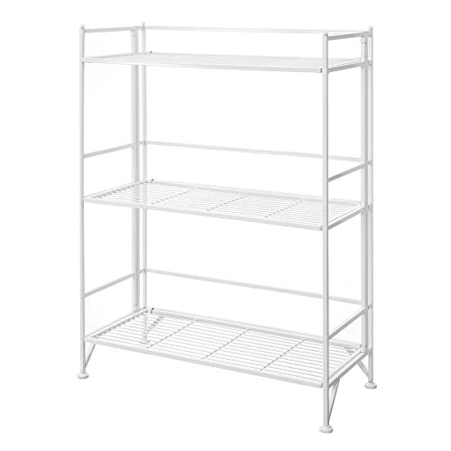 Convenience Concepts Xtra Storage 3 Tier Wide Folding Metal Shelf, White & Xtra Storage 3 Tier Corner Folding Metal Corner Shelf, White