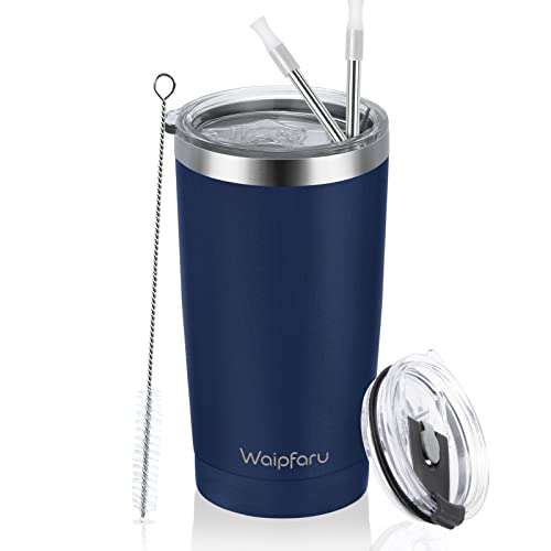 Waipfaru 20 oz Tumbler, Insulated Tumblers with Lid and Straw, Double Wall Durable Travel Coffee Mug, Stainless Steel Vacuum Tumbler, Splash-Proof Powder Coated mug for Cold & Hot Drinks (Dark Blue)