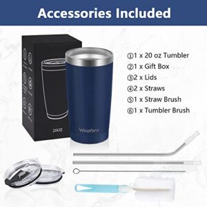 Waipfaru 20 oz Tumbler, Insulated Tumblers with Lid and Straw, Double Wall Durable Travel Coffee Mug, Stainless Steel Vacuum Tumbler, Splash-Proof Powder Coated mug for Cold & Hot Drinks (Dark Blue)