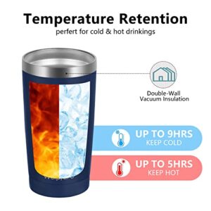 Waipfaru 20 oz Tumbler, Insulated Tumblers with Lid and Straw, Double Wall Durable Travel Coffee Mug, Stainless Steel Vacuum Tumbler, Splash-Proof Powder Coated mug for Cold & Hot Drinks (Dark Blue)