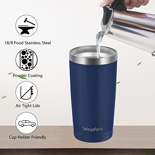 Waipfaru 20 oz Tumbler, Insulated Tumblers with Lid and Straw, Double Wall Durable Travel Coffee Mug, Stainless Steel Vacuum Tumbler, Splash-Proof Powder Coated mug for Cold & Hot Drinks (Dark Blue)