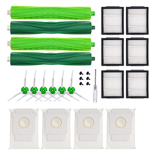 18 Pack Vacuum Cleaner Accessory for iRobot Roomba i7 i7+ i3+ i6+ i8+ E5 E6 E7 Replacement Parts Kit (2 set Roller Brushes, 6 Side Brushes, 6 filters, 4 vacuum bags)