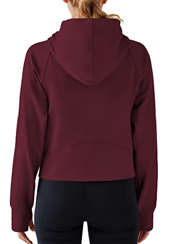 URBEST Women's Hoodies Fleece Lined Collar Pullover Half Zipper Sweatshirts Long Sleeve Crop Sweater Tops with Thumb Hole BURGUNDY XL