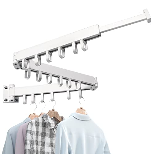 HotMax Clothes Drying Rack Wall Mounted, Retractable Collapsible Drying Racks for Laundry, Space Saving Dryer Rack, Balcony, Apartment Space Saver Organization(Tri-fold, White)