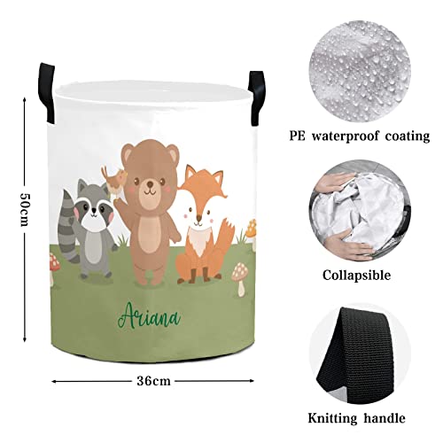 Woodland Animals Personalized Laundry Hamper Basket with Handle for Clothes Waterproof , Custom Collapsible Drawstring Basket Storage Foldable for Bathroom Toy