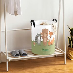 Woodland Animals Personalized Laundry Hamper Basket with Handle for Clothes Waterproof , Custom Collapsible Drawstring Basket Storage Foldable for Bathroom Toy