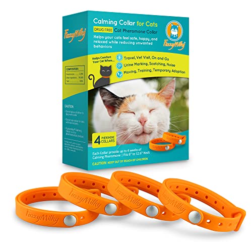 Fuzzymilky Cat Calming Collars - 4 Packs Cat Collar Infused with Synthetic Pheromones (Orange) - Cat Pheromone Diffuser Necklace for Anxiety Relief, Keeping Kitty Quiet