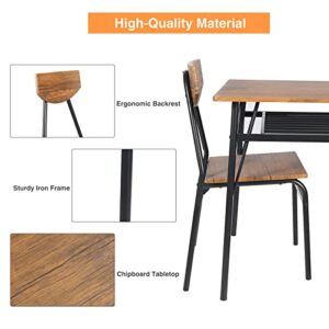 AKVOMBI Dining Table Set for 6 with Bench, Kitchen Table and Chairs Set, Dinning Room Table with Storage Racks, Rectangular Table, 4 Chairs, Steel Frame, Brown