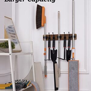 HONIZER Broom Holder Wall Mount, Larger Spacing Slot Mop and Broom Holder Wall Mount, Wood Broom Organizer Wall Mount Tool Organizer for Home, Kitchen, Garden, Garage, Laundry