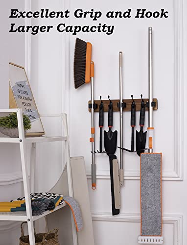 HONIZER Broom Holder Wall Mount, Larger Spacing Slot Mop and Broom Holder Wall Mount, Wood Broom Organizer Wall Mount Tool Organizer for Home, Kitchen, Garden, Garage, Laundry