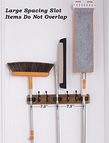 HONIZER Broom Holder Wall Mount, Larger Spacing Slot Mop and Broom Holder Wall Mount, Wood Broom Organizer Wall Mount Tool Organizer for Home, Kitchen, Garden, Garage, Laundry