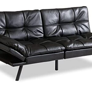 Opoiar Futon Sofa Bed Couch with Frame and Mattress,Black Faxu Memory Foam Leather Futon Split seat, Folding Modern Sleeper Sofa Love seat for Small Space/Drom/Office/Apartment