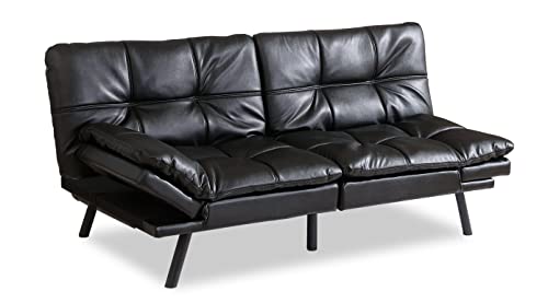 Opoiar Futon Sofa Bed Couch with Frame and Mattress,Black Faxu Memory Foam Leather Futon Split seat, Folding Modern Sleeper Sofa Love seat for Small Space/Drom/Office/Apartment