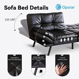 Opoiar Futon Sofa Bed Couch with Frame and Mattress,Black Faxu Memory Foam Leather Futon Split seat, Folding Modern Sleeper Sofa Love seat for Small Space/Drom/Office/Apartment