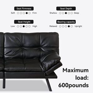 Opoiar Futon Sofa Bed Couch with Frame and Mattress,Black Faxu Memory Foam Leather Futon Split seat, Folding Modern Sleeper Sofa Love seat for Small Space/Drom/Office/Apartment