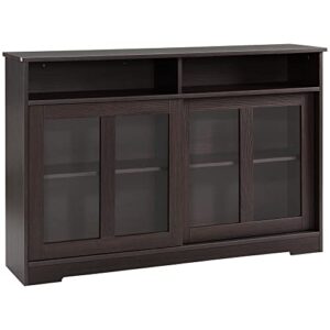 homcom sideboard buffet cabinet, coffee bar cabinet,credenza with sliding glass doors, cupboard and adjustable shelf, dark brown