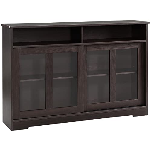 HOMCOM Sideboard Buffet Cabinet, Coffee Bar Cabinet,Credenza with Sliding Glass Doors, Cupboard and Adjustable Shelf, Dark Brown