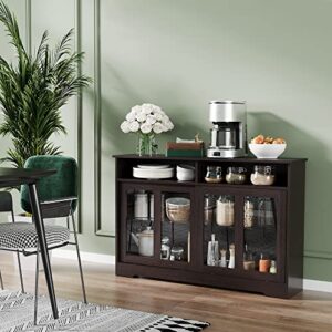 HOMCOM Sideboard Buffet Cabinet, Coffee Bar Cabinet,Credenza with Sliding Glass Doors, Cupboard and Adjustable Shelf, Dark Brown