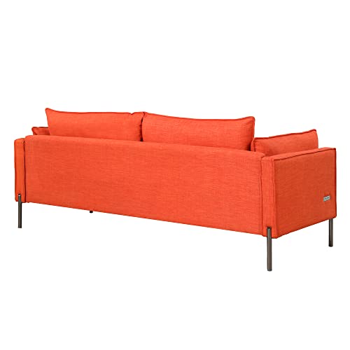 Harper & Bright Designs Linen Fabric 3 Seat Sofa with USB Charging Ports, Morden Style Upholstered 3-Seat Couch for Living Room, Apartment (3 Seat, Orange)