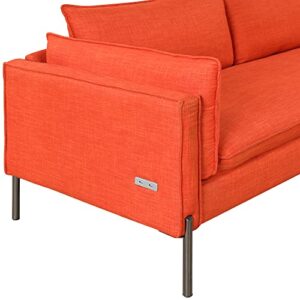 Harper & Bright Designs Linen Fabric 3 Seat Sofa with USB Charging Ports, Morden Style Upholstered 3-Seat Couch for Living Room, Apartment (3 Seat, Orange)