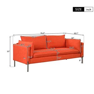 Harper & Bright Designs Linen Fabric 3 Seat Sofa with USB Charging Ports, Morden Style Upholstered 3-Seat Couch for Living Room, Apartment (3 Seat, Orange)