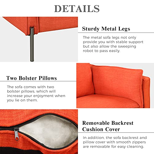 Harper & Bright Designs Linen Fabric 3 Seat Sofa with USB Charging Ports, Morden Style Upholstered 3-Seat Couch for Living Room, Apartment (3 Seat, Orange)