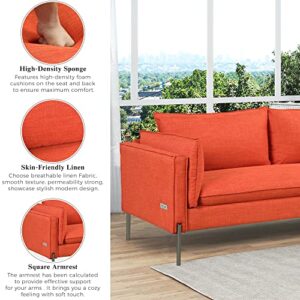 Harper & Bright Designs Linen Fabric 3 Seat Sofa with USB Charging Ports, Morden Style Upholstered 3-Seat Couch for Living Room, Apartment (3 Seat, Orange)