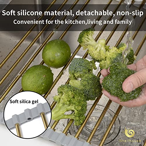 Snailhouse Roll Up Dish Drying Rack, Stainless Steel Dish Drainer Over The Sink with Anti-Slip Silicone for Kitchen Counter, Gold (17.8 x 11.8 in)