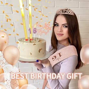 MVUOCR 40th Birthday Decorations Gifts for Women, 40th Birthday Crown/Tiara and 40 Birthday Sash, Cake Toppers Birthday Candle, Rose Gold 40 Birthday Decorations Party Accessories for Women