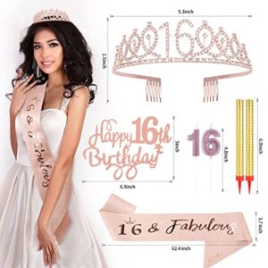 MVUOCR 40th Birthday Decorations Gifts for Women, 40th Birthday Crown/Tiara and 40 Birthday Sash, Cake Toppers Birthday Candle, Rose Gold 40 Birthday Decorations Party Accessories for Women