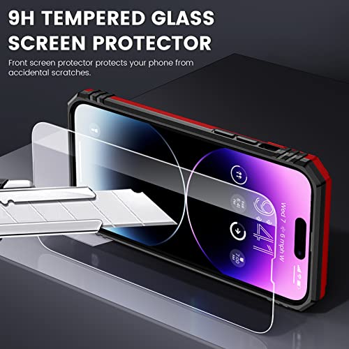 Maxdara for iPhone 14 Pro Max Camera Cover Case with Screen Protector, with Built-in 360° Rotate Ring Stand Magnetic Car Mount Cover Case for iPhone 14 Pro Max 6.7 inch, Red