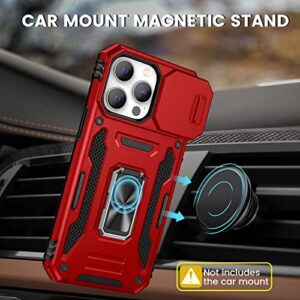 Maxdara for iPhone 14 Pro Max Camera Cover Case with Screen Protector, with Built-in 360° Rotate Ring Stand Magnetic Car Mount Cover Case for iPhone 14 Pro Max 6.7 inch, Red