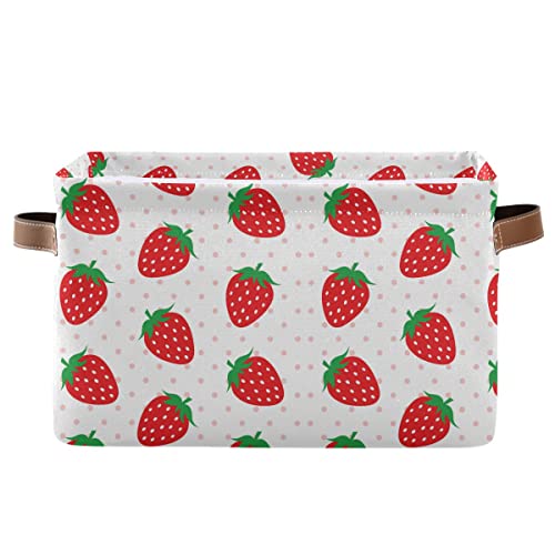 xigua Strawberry Storage Basket Rectangular Collapsible Storage Box Canvas Square Storage Bin with Handles for Home,Office,Books,Nursery,Kid's Toys,Closet & Laundry