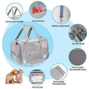 CUSSIOU Cat Carrier, Dog Carrier, Pet Carrier for Small Dogs Medium Cats Puppies Under 15 Lbs, TSA Airline Approved Carrier Soft Sided Dog Travel Carriers, Cat Carriers with Reflective Strip - Grey