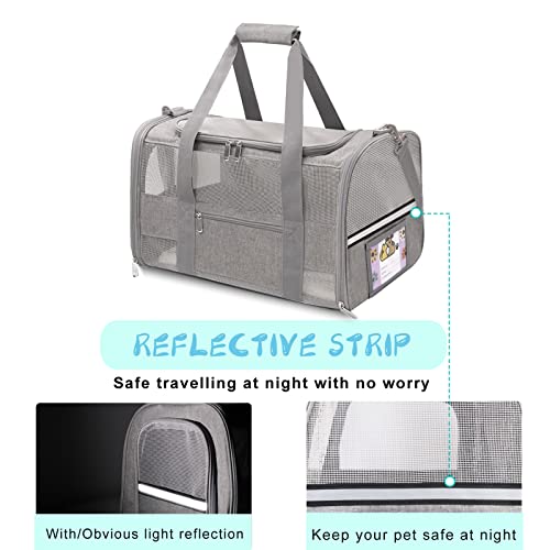 CUSSIOU Cat Carrier, Dog Carrier, Pet Carrier for Small Dogs Medium Cats Puppies Under 15 Lbs, TSA Airline Approved Carrier Soft Sided Dog Travel Carriers, Cat Carriers with Reflective Strip - Grey