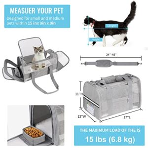 CUSSIOU Cat Carrier, Dog Carrier, Pet Carrier for Small Dogs Medium Cats Puppies Under 15 Lbs, TSA Airline Approved Carrier Soft Sided Dog Travel Carriers, Cat Carriers with Reflective Strip - Grey