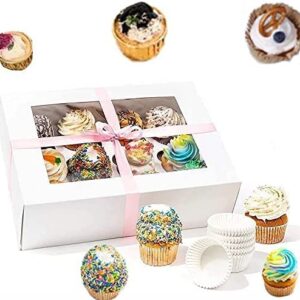 Rarapop 25-Set Cupcake Boxes Hold 12 Standard Cupcakes, Food Grade Cupcake Holders Bakery Carrier Boxes with Windows and Inserts for Cupcakes, Muffins and Pastries